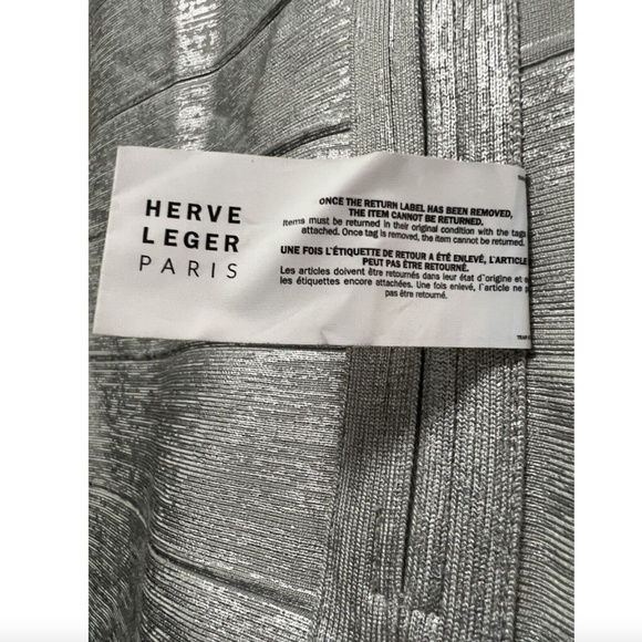 Hervé Leger | Dresses | Herv Leger Silver Foil With Tag Offtheshoulder ...